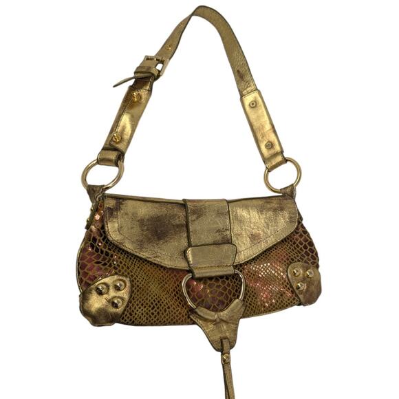 Cache | Bags | Vintage Cache Y2k Gold Leather And Reptile Skin Look ...